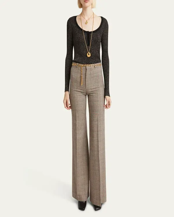 Chloé Prince Of Wales Wide Leg Wool Trousers