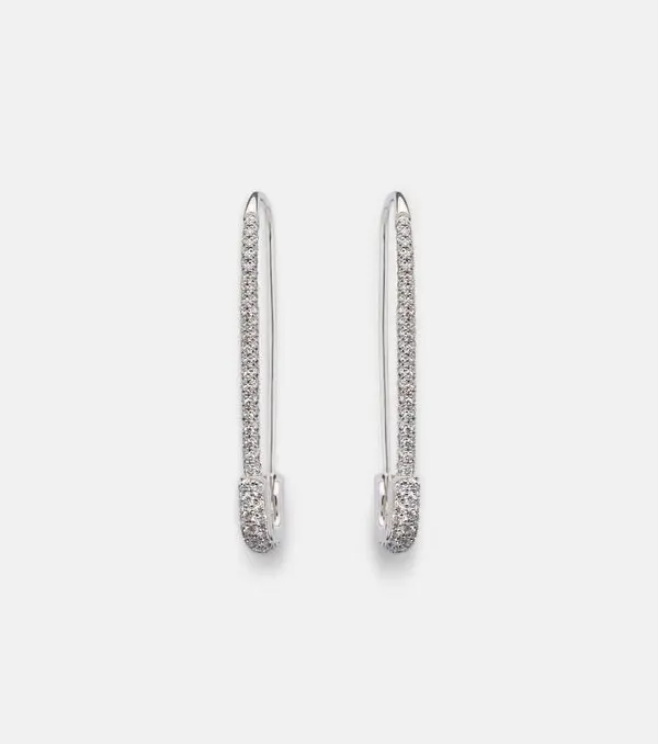 ANITA KO Extra Large Safety Pin Diamond Earrings - Silver