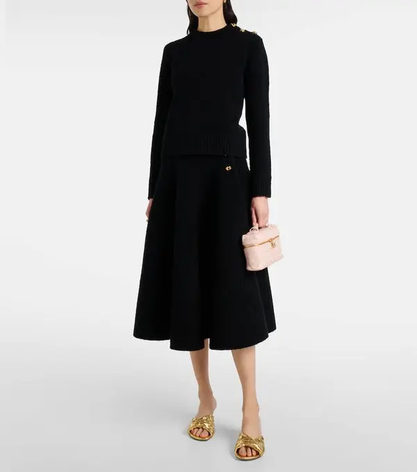 Bottega Veneta Wool Midi Skirt - Black