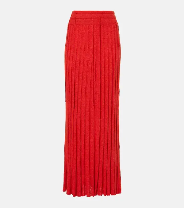 Christopher Esber Pleated Maxi Skirt In Ecru - Red