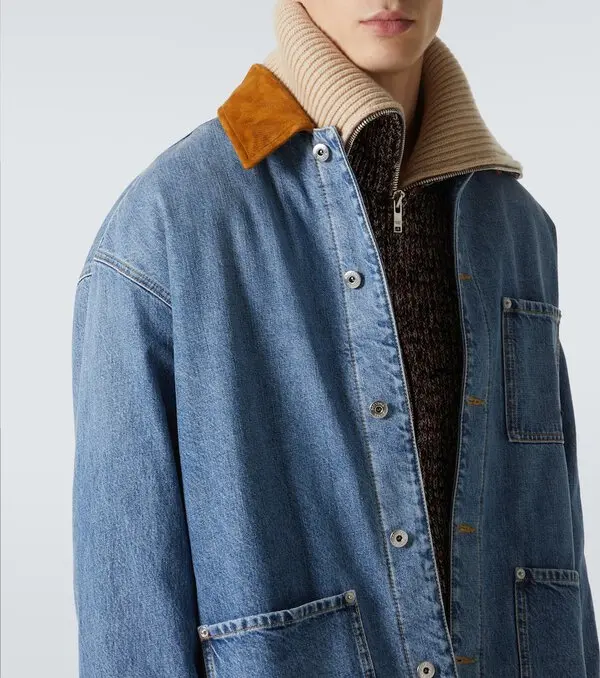 Bottega Veneta Suede-trimmed Padded Denim Jacket - Blue