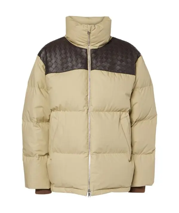 bottega veneta - Bottega Veneta Intrecciato Leather-Trimmed Down Jacket
