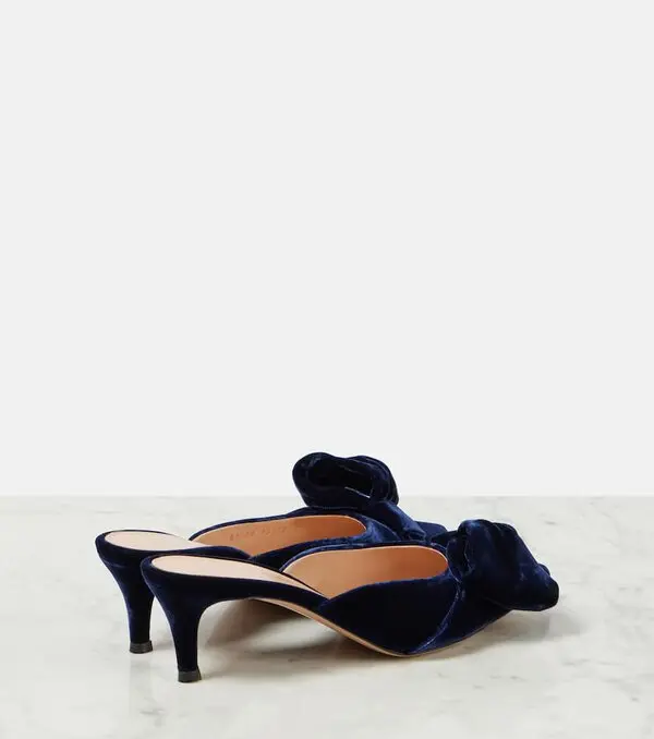 Gianvito Rossi 55 Bow-Detail Velvet Mules - Blue - 40% Off