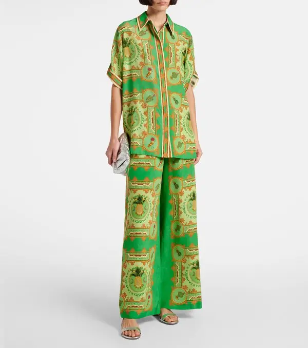 ALEMAIS Alémais La Musica Printed Silk Shirt - Green
