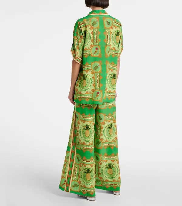 ALEMAIS Alémais La Musica Printed Silk Shirt - Green