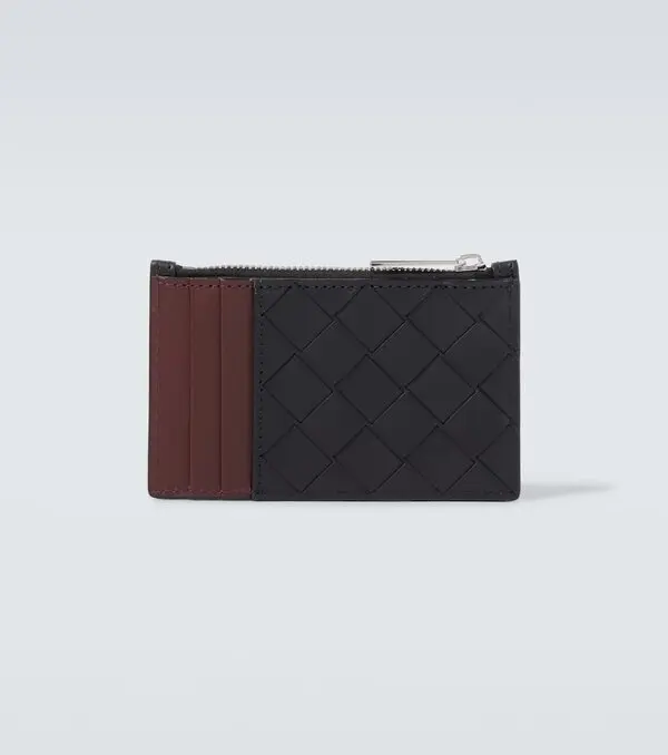 Bottega Veneta Intrecciato Zip-up Leather Card Case - Brown