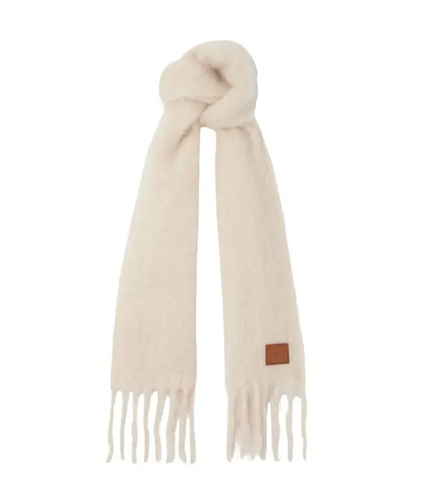 Loewe Fringed Appliquéd Leather-trimmed Brushed Mohair-blend Scarf - Off-white