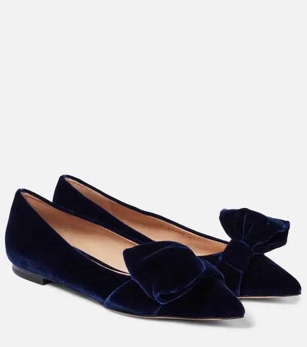 GIANVITO ROSSI Bow Detail Velvet Ballet Flats - Blue