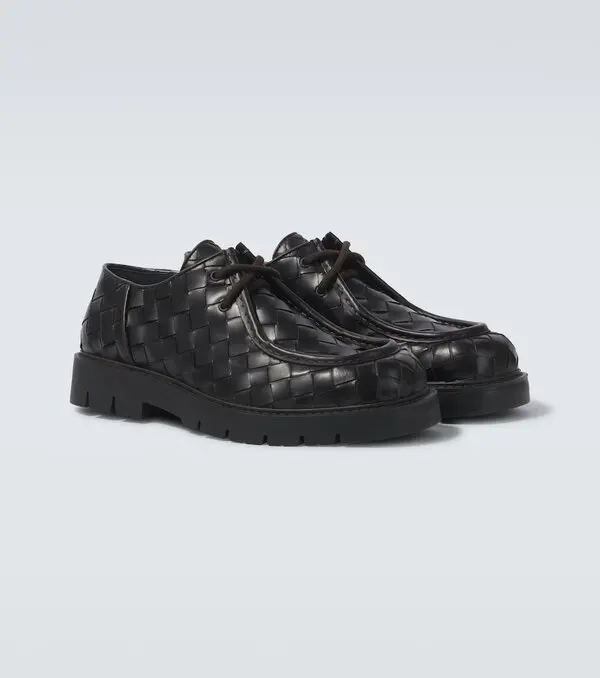 Bottega Veneta Haddock Intrecciato Leather Derby Shoes - Brown
