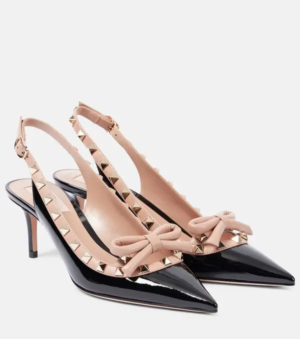 Valentino Garavani Rockstud 60 Patent Leather Slingback Pumps - Black