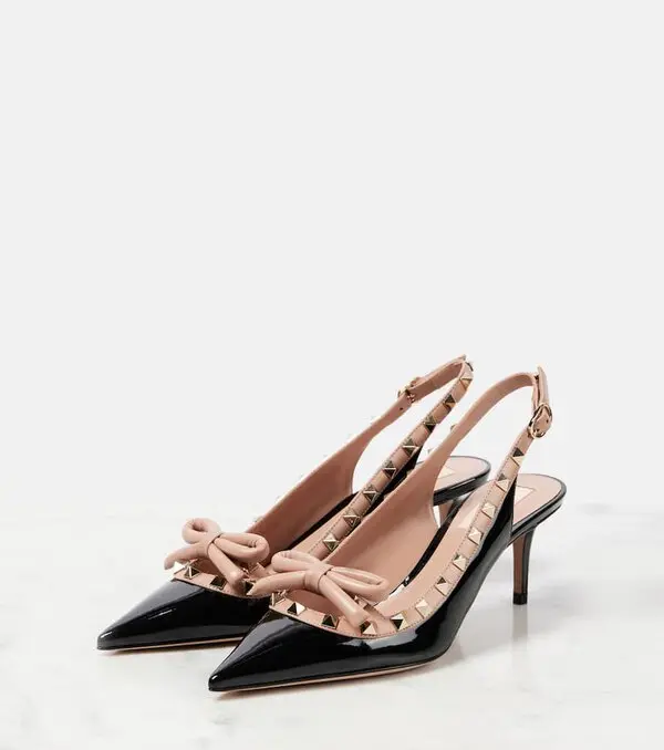 Valentino Garavani Rockstud 60 Patent Leather Slingback Pumps - Black