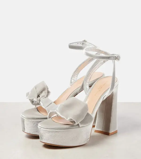 GIANVITO ROSSI 70 Bow-detail Velvet Platform Sandals - Silver