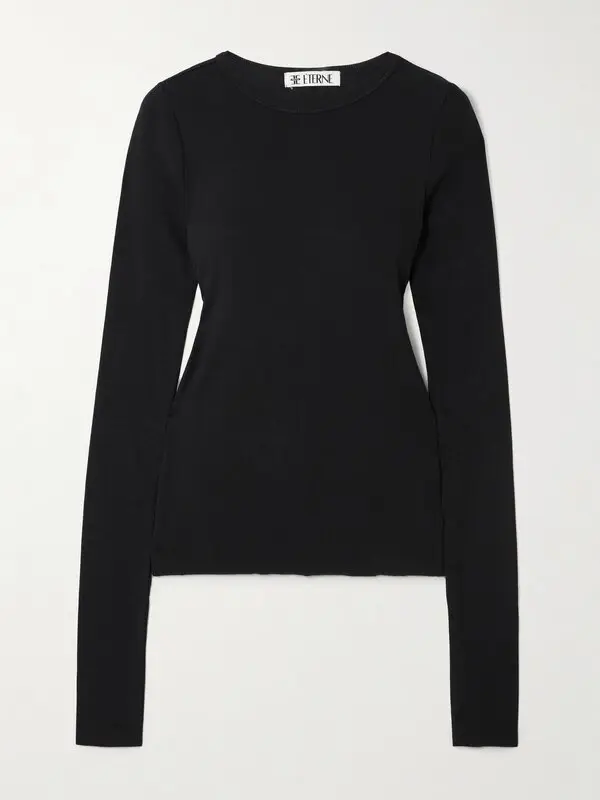 Eterne Ribbed Jersey Long-Sleeve T-Shirt Black Editorialist