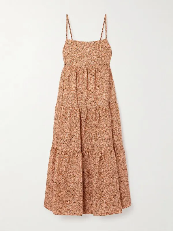 Matteau Tiered Floral-print Maxi Dress - Orange