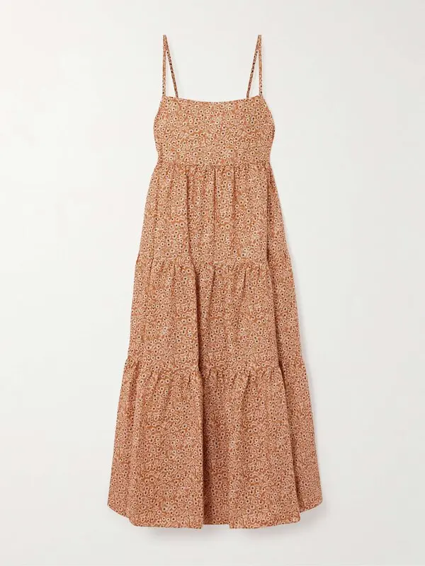 Matteau Tiered Floral-print Maxi Dress - Orange