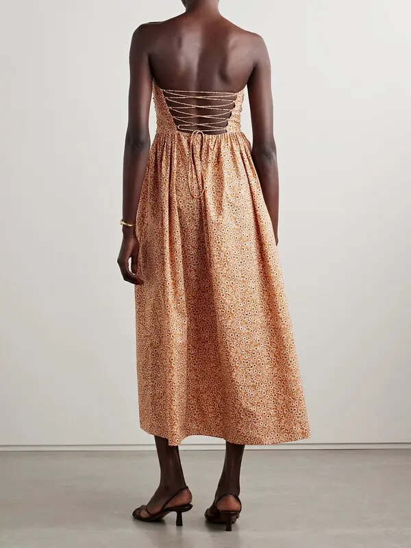 Matteau Strapless Floral-print Organic Cotton-poplin Midi Dress