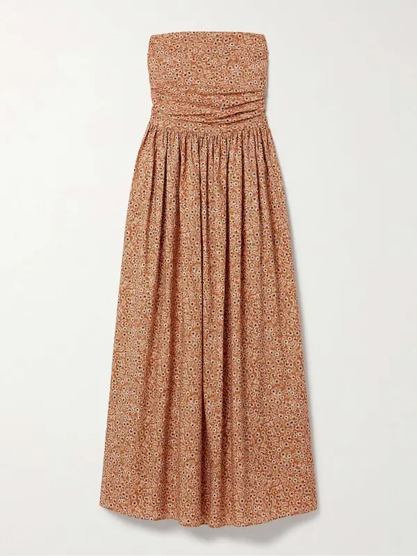 Matteau Strapless Floral-print Organic Cotton-poplin Midi Dress