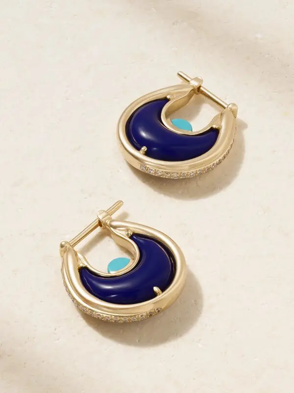 L’ATELIER NAWBAR Diana Small 18-karat Gold Multi-stone Hoop Earrings - Blue