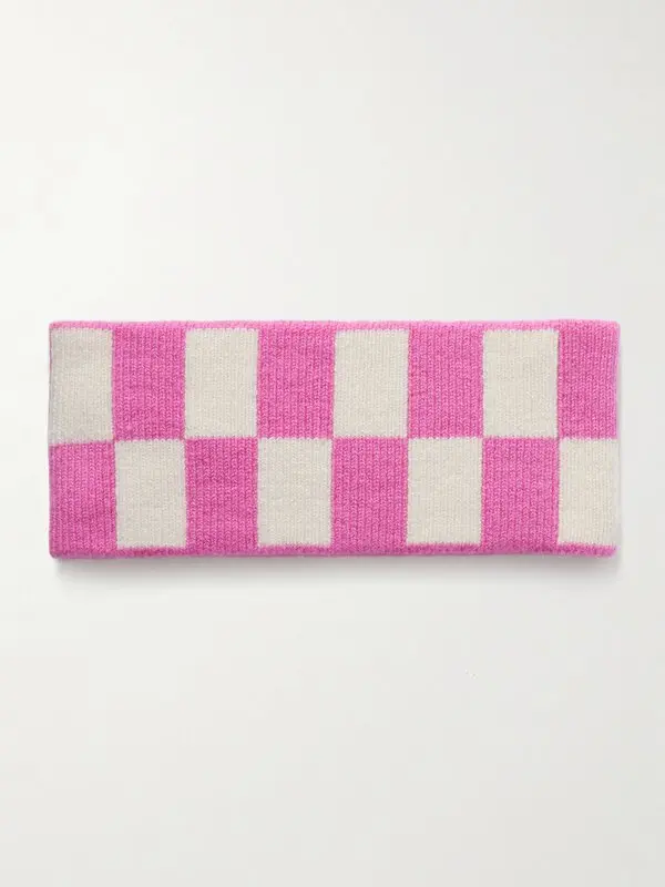 Guest In Residence Checked Cashmere Headband - Pink