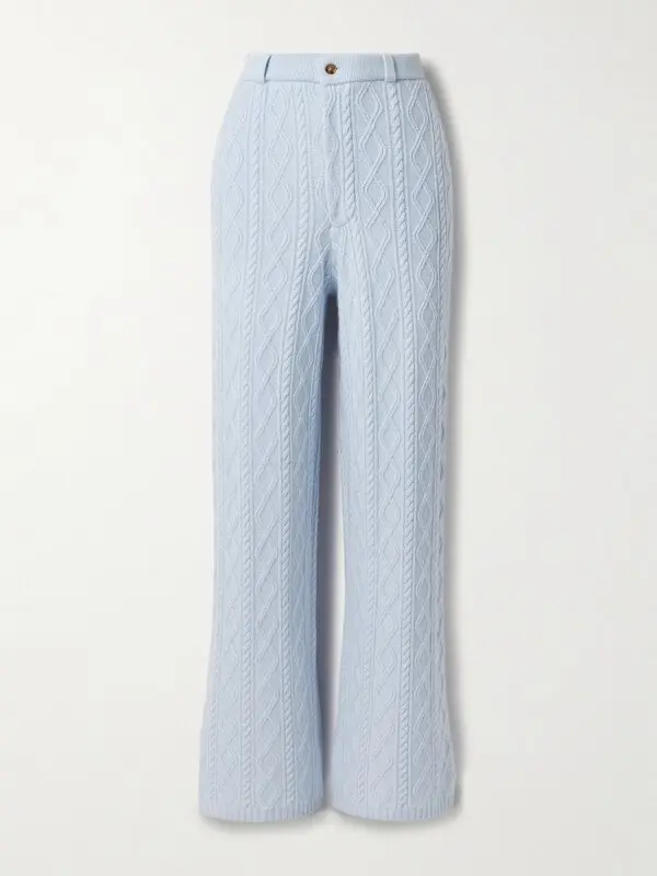 Guest In Residence Cable-knit Wool And Cashmere-blend Pants - Blue