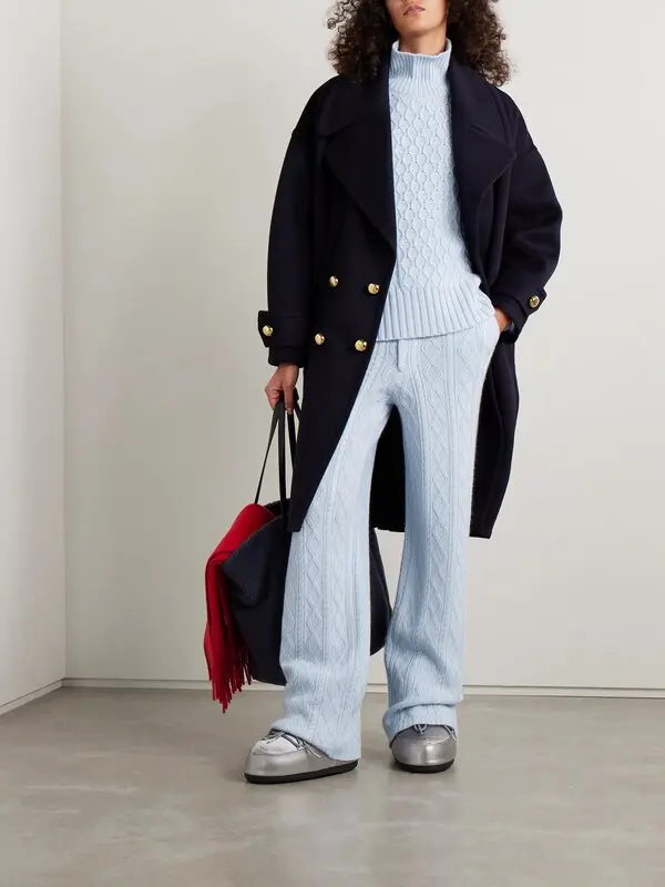 Guest In Residence Cable-knit Wool And Cashmere-blend Pants - Blue