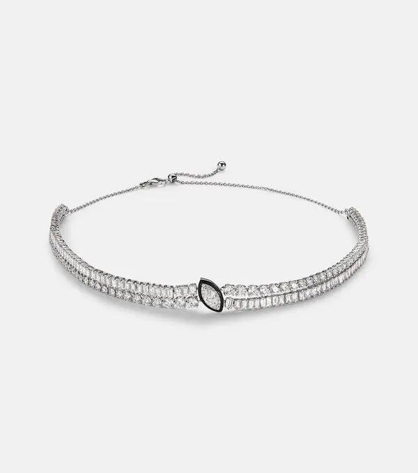 KAMYEN Marquise Solitaire 18kt White Gold And Enamel Choker With Diamonds - Silver