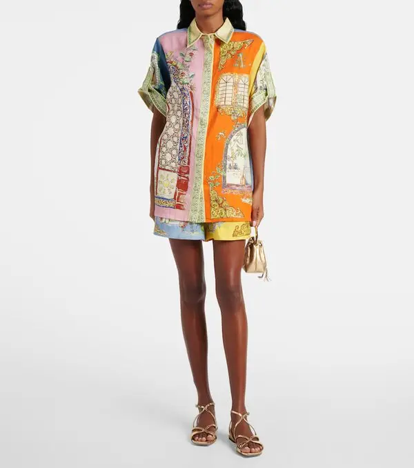 ALEMAIS Monte Printed High-rise Linen Shorts