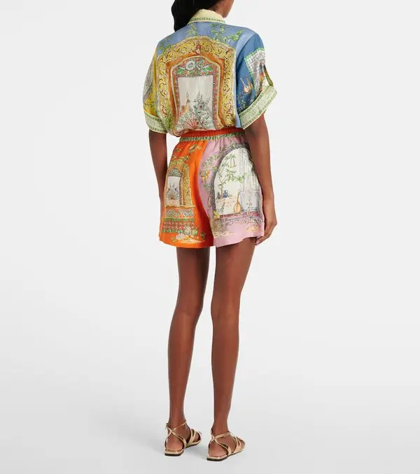 ALEMAIS Monte Printed High-rise Linen Shorts