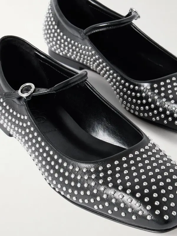 AeydĒ Uma Studded Leather Mary Jane Ballet Flats - Black