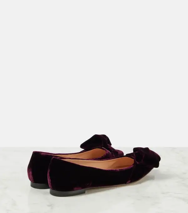 GIANVITO ROSSI Bow-detail Velvet Ballet Flats