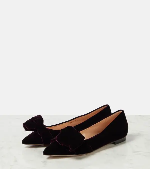GIANVITO ROSSI Bow-detail Velvet Ballet Flats