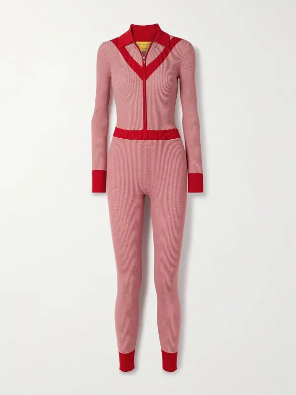 Guest In Residence Speed Skate Ribbed Merino Wool-blend Jumpsuit - Red