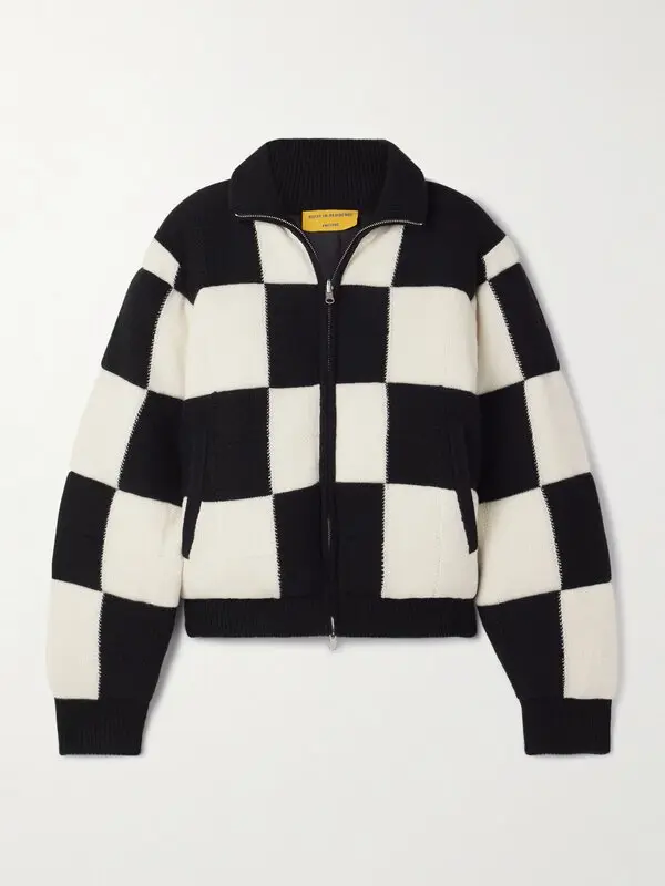Guest In Residence Checked Padded Quilted Wool And Cashmere-blend Jacket - Black