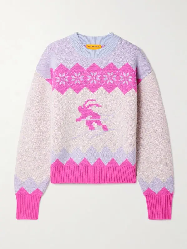 Guest In Residence Downhill Jacquard-knit Wool And Cashmere-blend Sweater - Pink