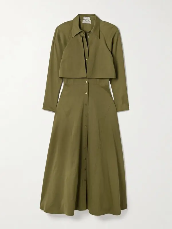 SALON 1884 Anais Cotton And Cashmere-blend Twill Maxi Shirt Dress - Green
