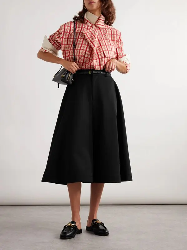 Bottega Veneta Grain De Poudre Wool Midi A-line Skirt