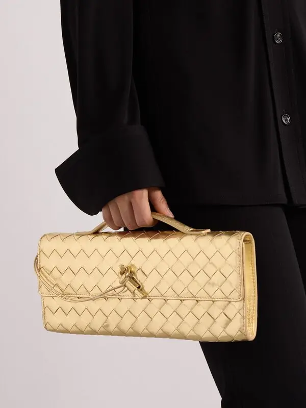 Bottega Veneta Andiamo Long Intrecciato Metallic Leather Clutch - Gold