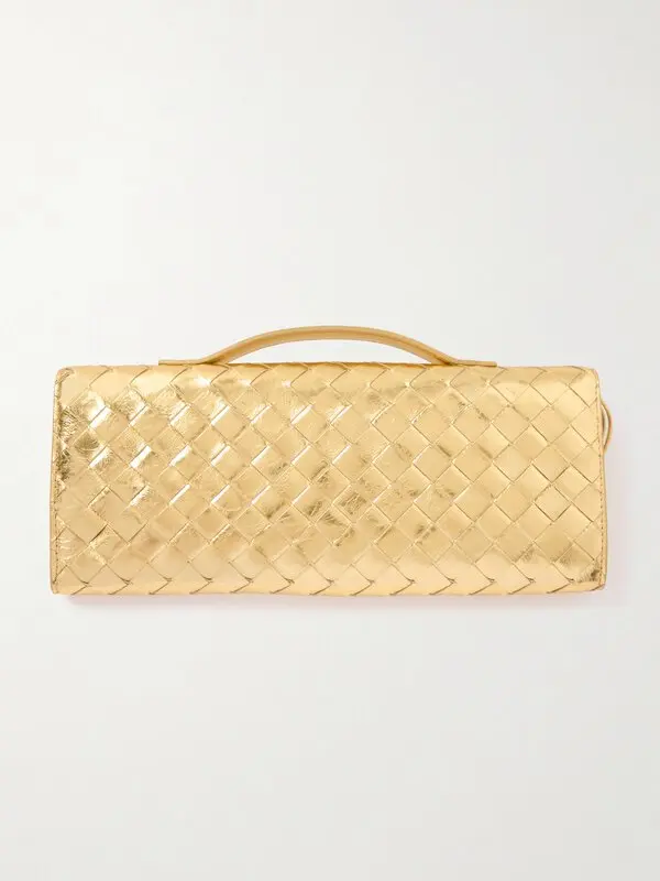 Bottega Veneta Andiamo Long Intrecciato Metallic Leather Clutch - Gold