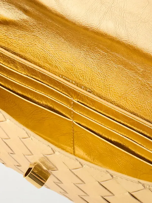 Bottega Veneta Andiamo Long Intrecciato Metallic Leather Clutch - Gold