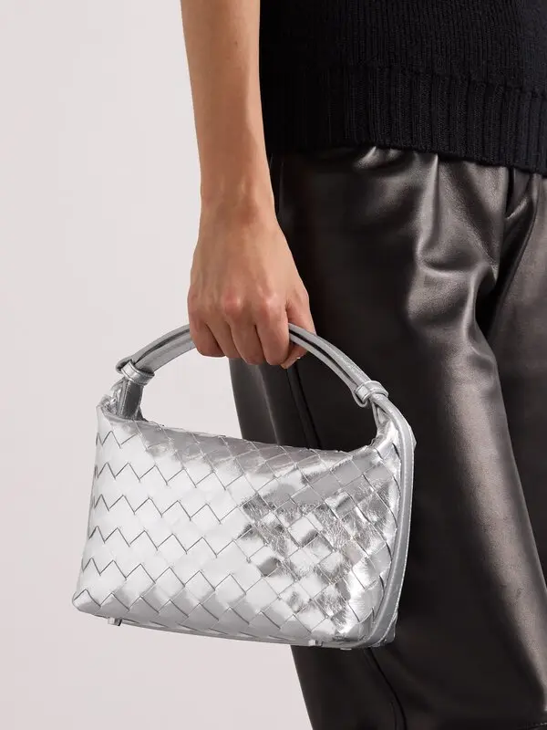 Bottega Veneta Wallace Mini Intrecciato Metallic Leather Shoulder Bag