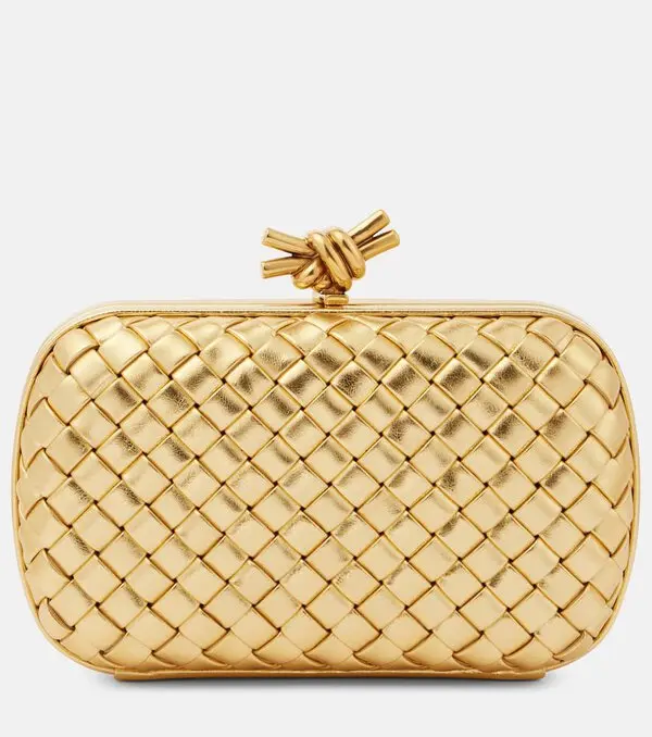 Bottega Veneta Knot Intreccio Metallic Leather Clutch