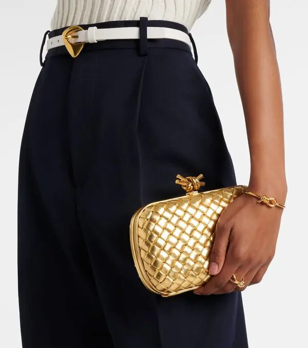 Bottega Veneta Knot Intreccio Metallic Leather Clutch