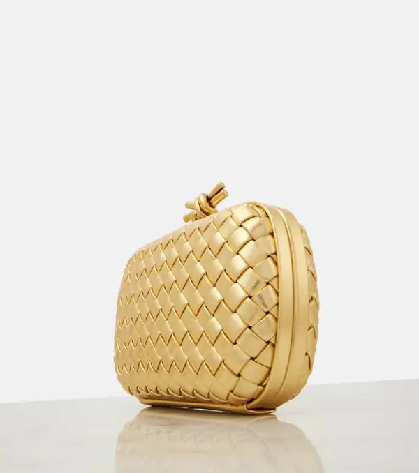Bottega Veneta Knot Intreccio Metallic Leather Clutch