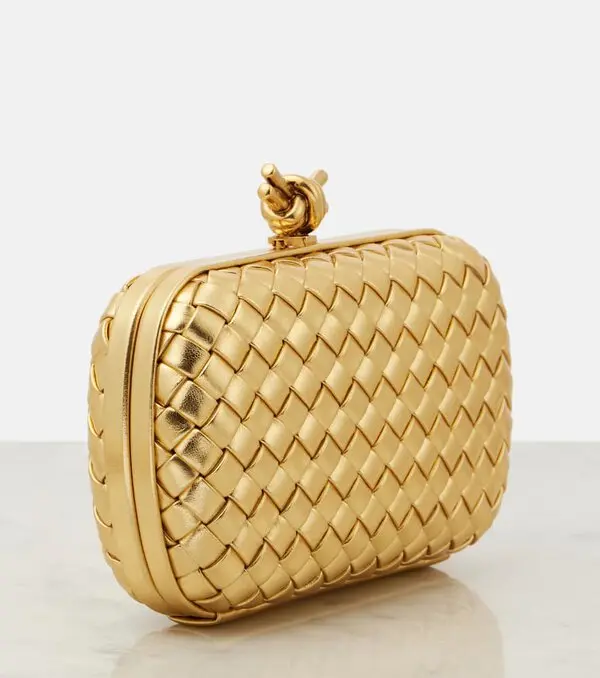 Bottega Veneta Knot Intreccio Metallic Leather Clutch