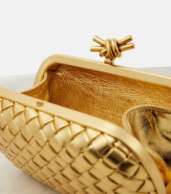 Bottega Veneta Knot Intreccio Metallic Leather Clutch