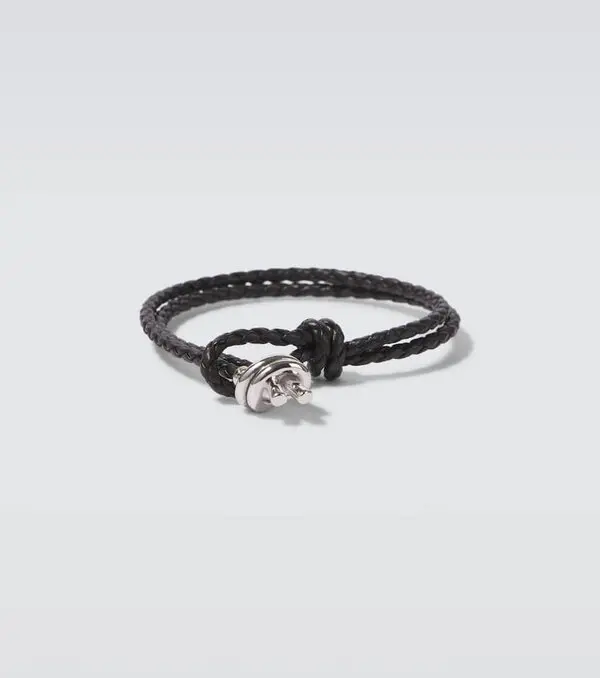 Bottega Veneta Leather-trimmed Sterling Silver Bracelet - Brown