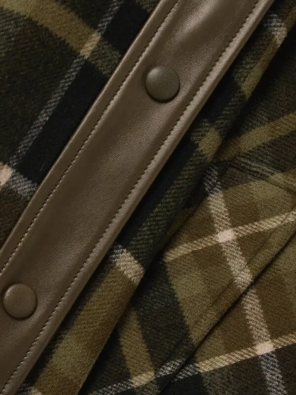 Chloé Oversized Leather-trimmed Checked Wool-blend Flannel Coat