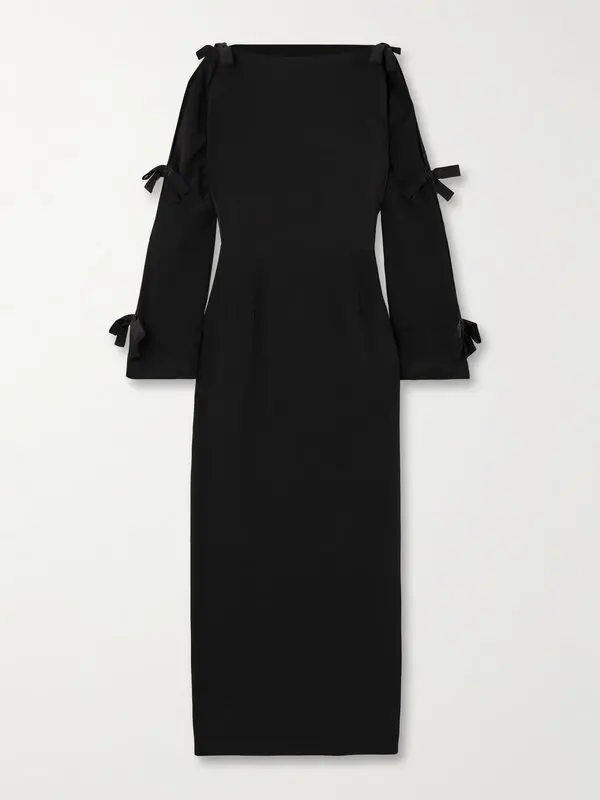 Bernadette Bow-embellished Silk Crepe De Chine Midi Dress - Black