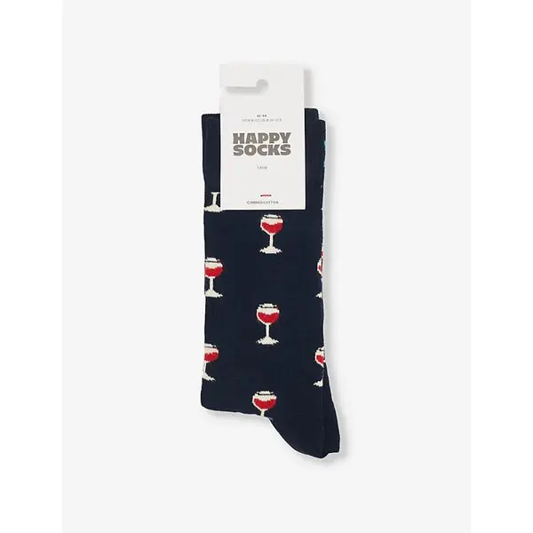 Happy Socks Glass Of Wine Stretch-cotton Blend Socks - Navy