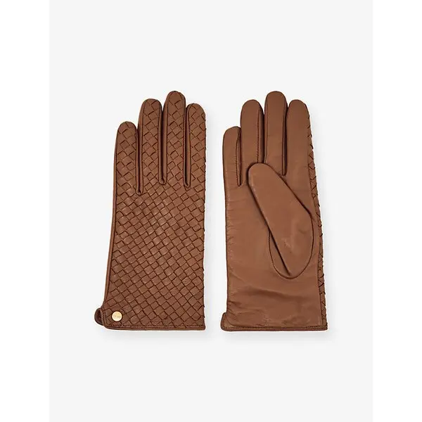 REISS Giana Woven Leather Gloves - Tan